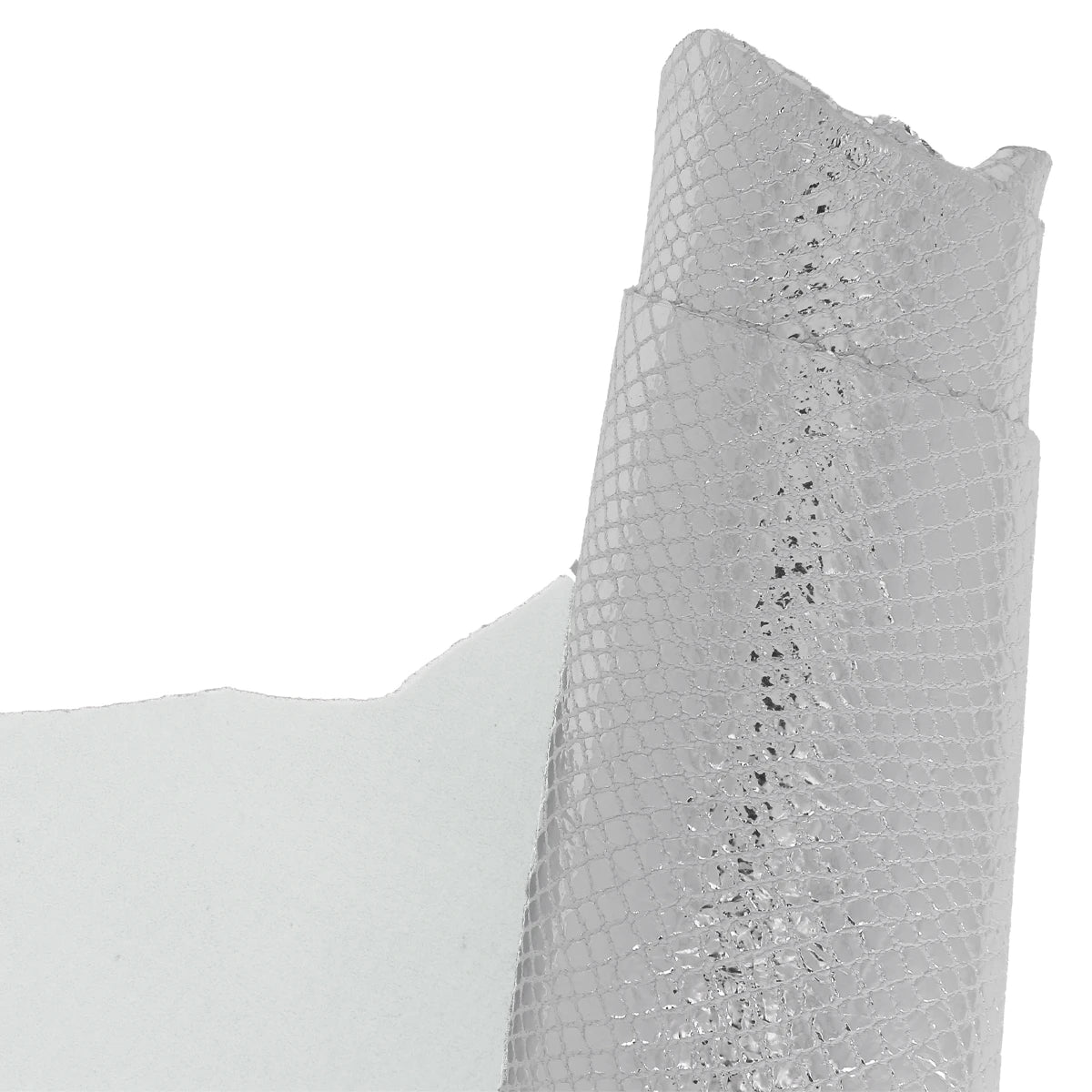 Silver mirror-effect reptile-print goatskin leather | Leather Decor