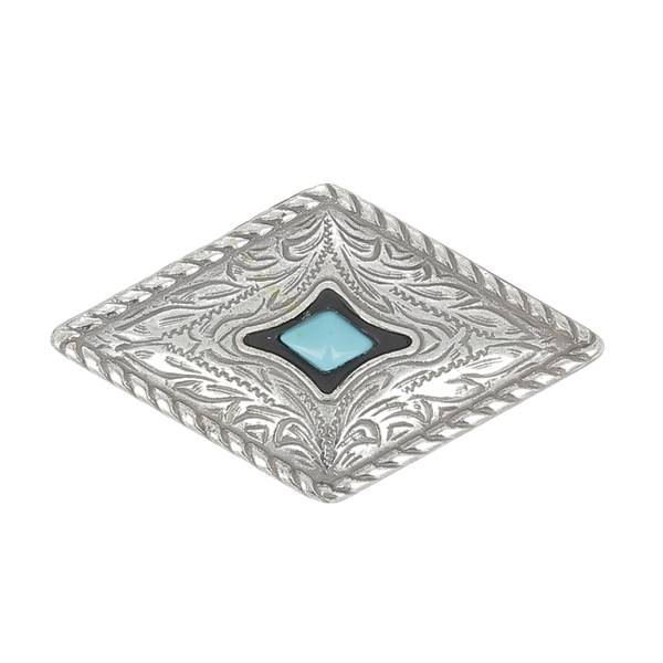 DIAMOND concho with inlay - AGED SILVER - 43 x 25 mm | Leather Decor